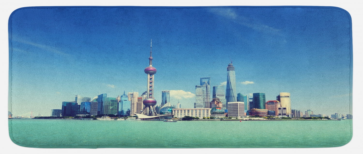 China Cityscape Kitchen Mat, Shanghai Skyline Pudong River Scene ...