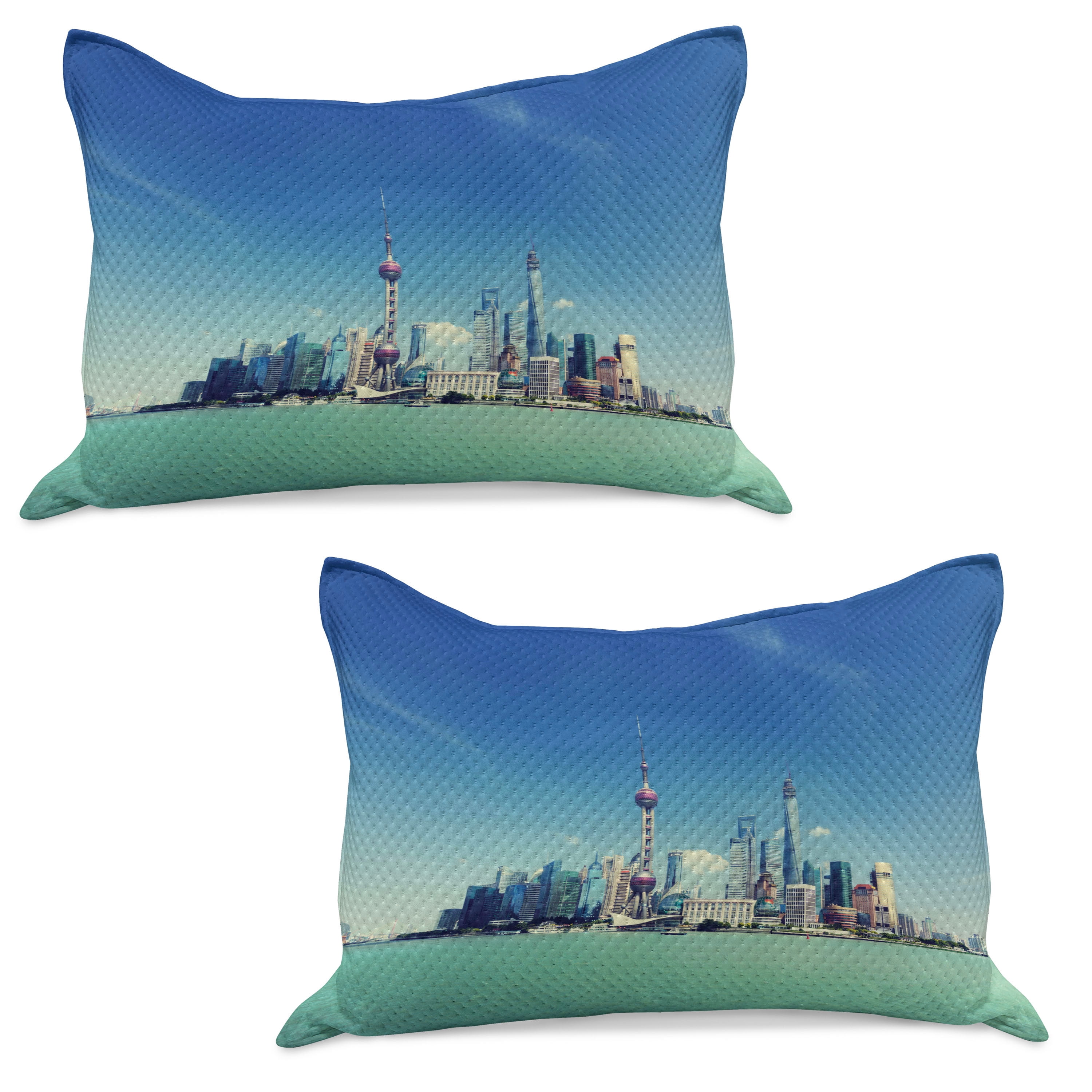 China Cityscape Knitted Quilt Pillowcover Set of 2, Shanghai Skyline ...