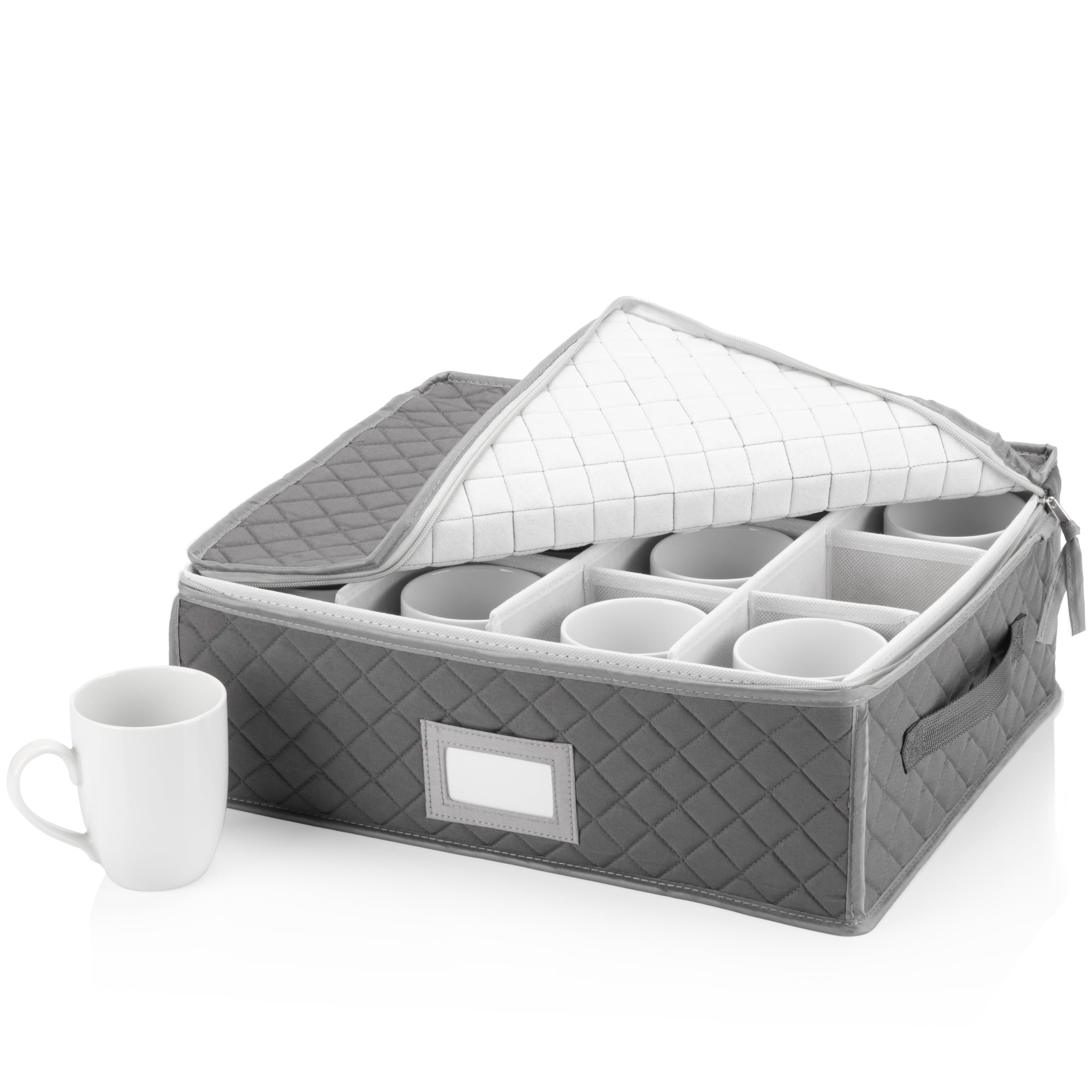 "STOZU Stackable China Cup Storage Chest - Quilted Fabric Mug Box in ...