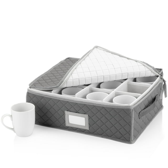 "STOZU Stackable China Cup Storage Chest - Quilted Fabric Mug Box in ...