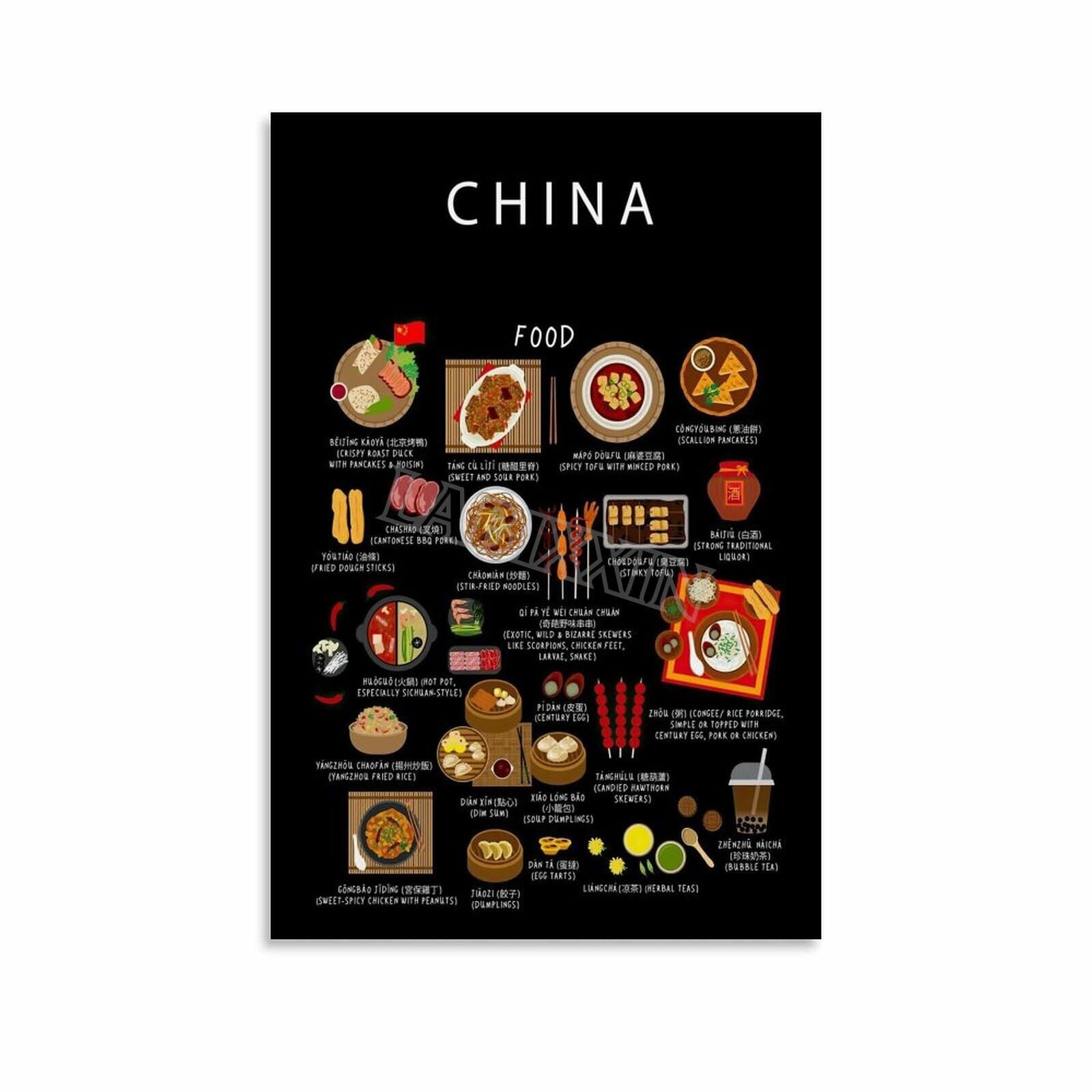 China Food Poster Chinese Street Cuisine Asian Kitchen Decor Canvas ...