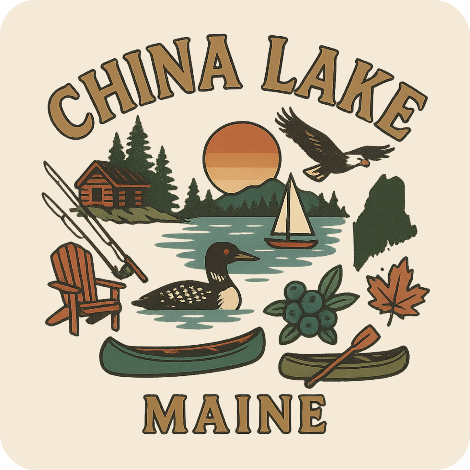 China Lake Maine Keepsakes Souvenir Vinyl Sticker – Destination Travel ...