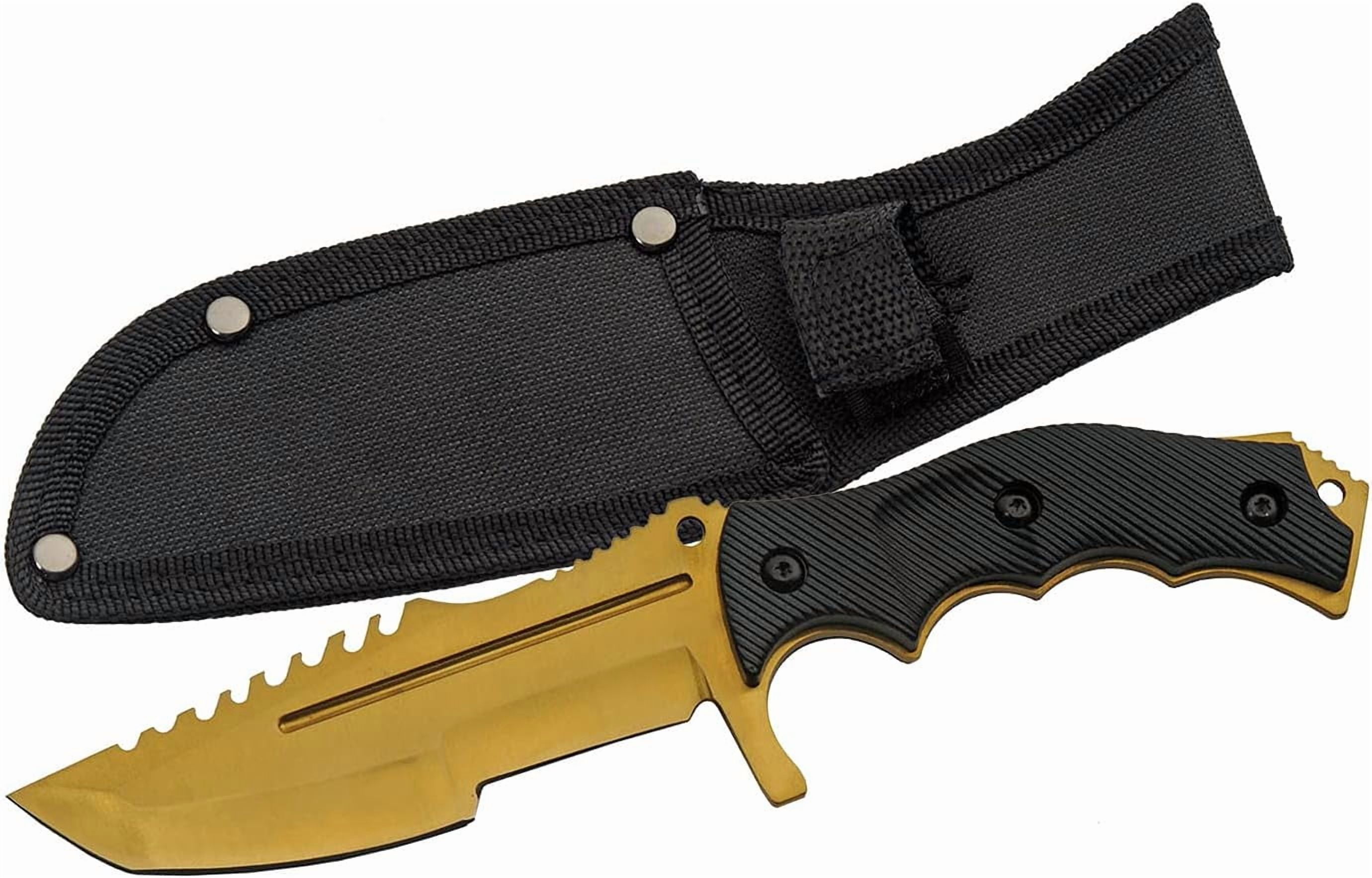 SZCO Supplies 8.5” Gold and Black Full Tang Fixed Blade Outdoor Utility ...