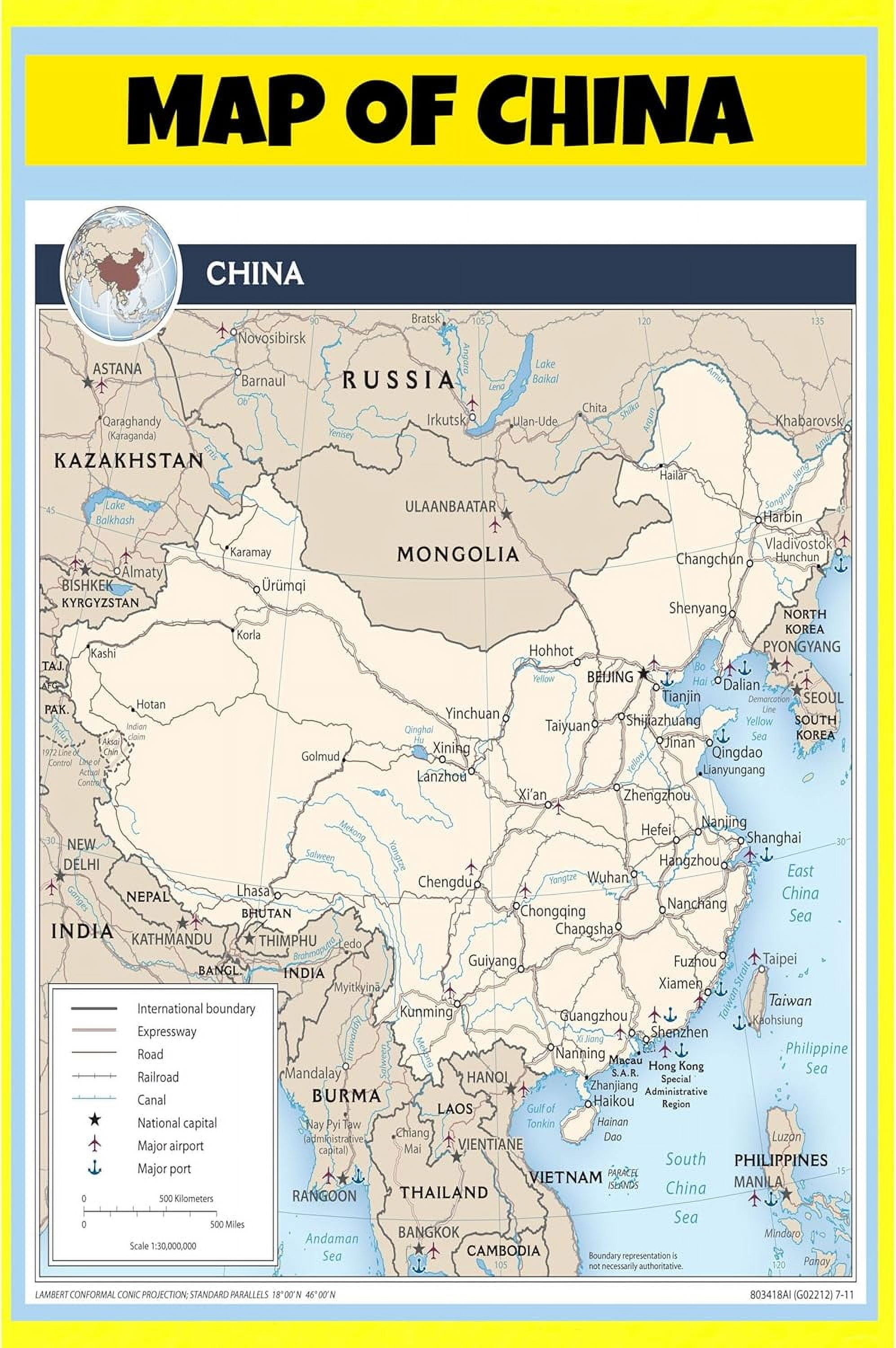 China Map Poster - Laminated Wall Map - Style B - 36x60 - Ideal for ...
