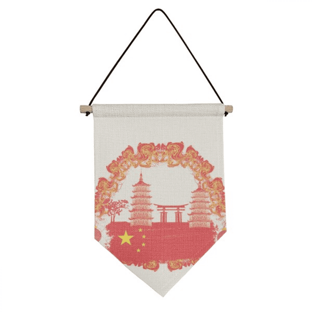 China Red National Flag Tower Lanttern Canvas Flag Hanging Wall Art ...