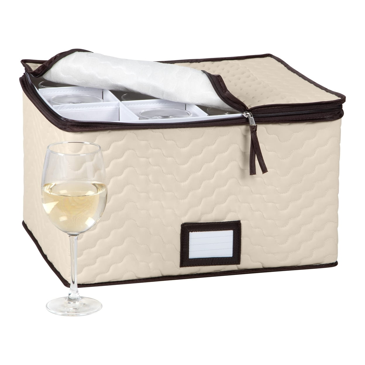 HOLDN’ STORAGE Stemware Glass Box Organizer - Quilted Microfiber, Fits ...