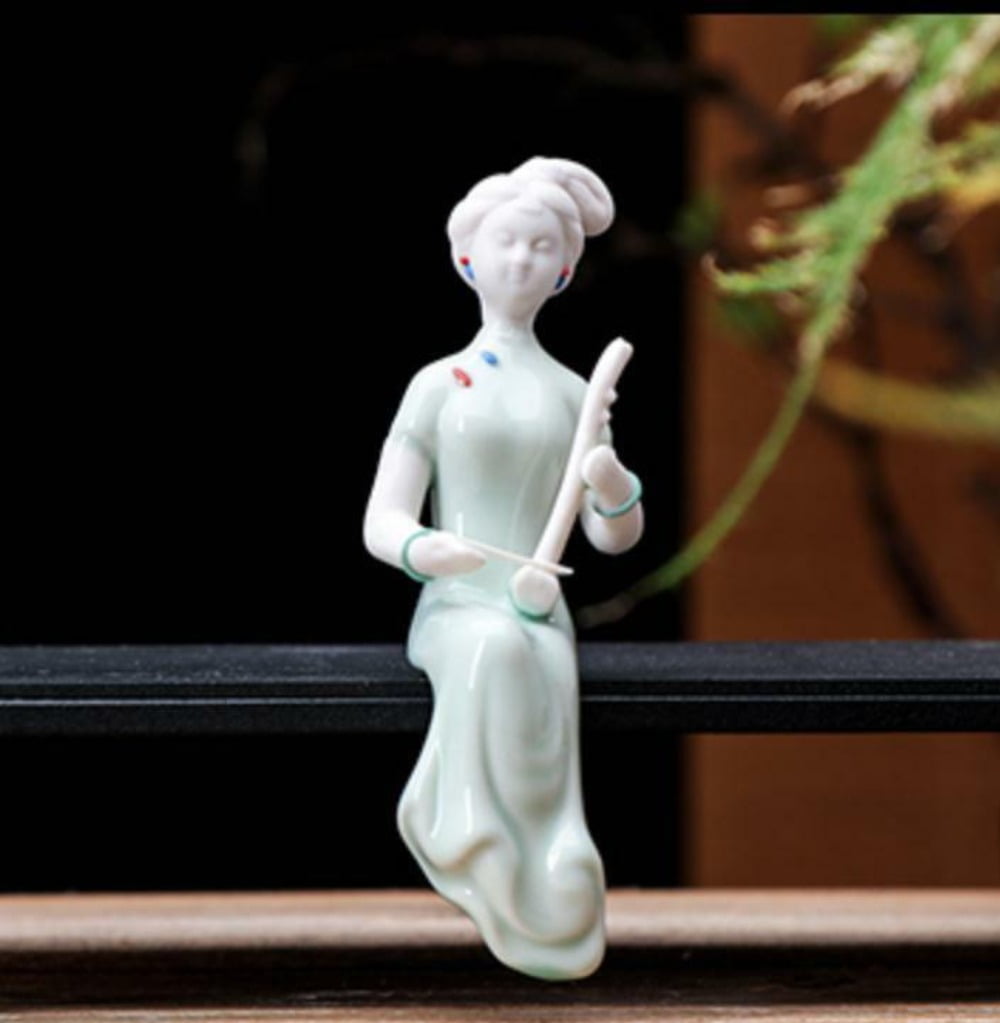China White Porcelain Ceramics Erhu Beautiful Woman Figurine Statue ...