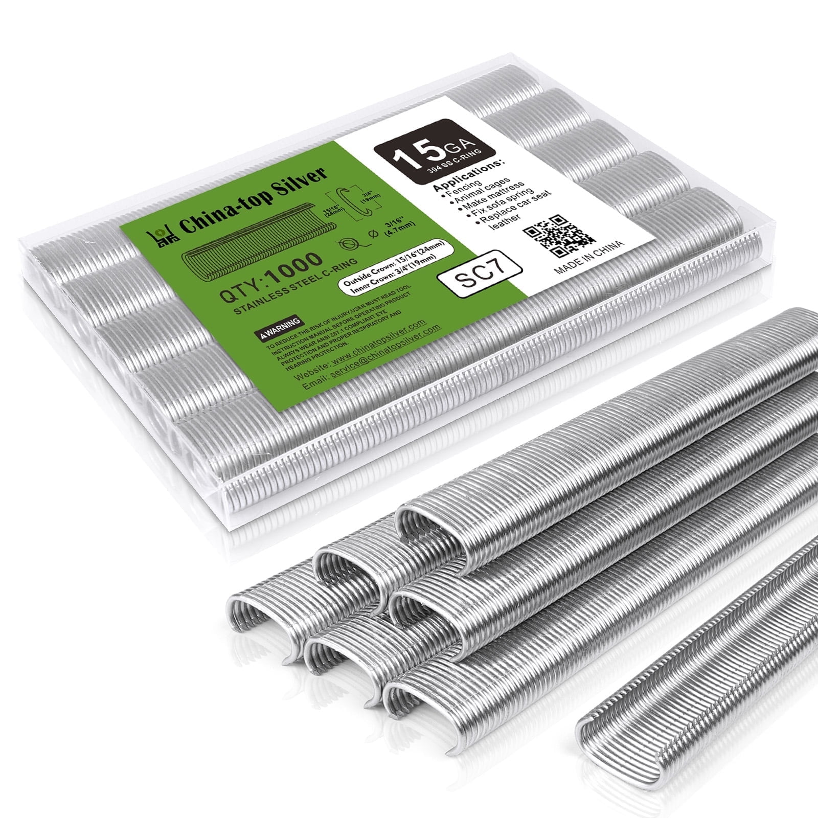 China-top Silver SC7 15 Gauge 3/4'' Crown 304SS C Ring Staples C Rings ...