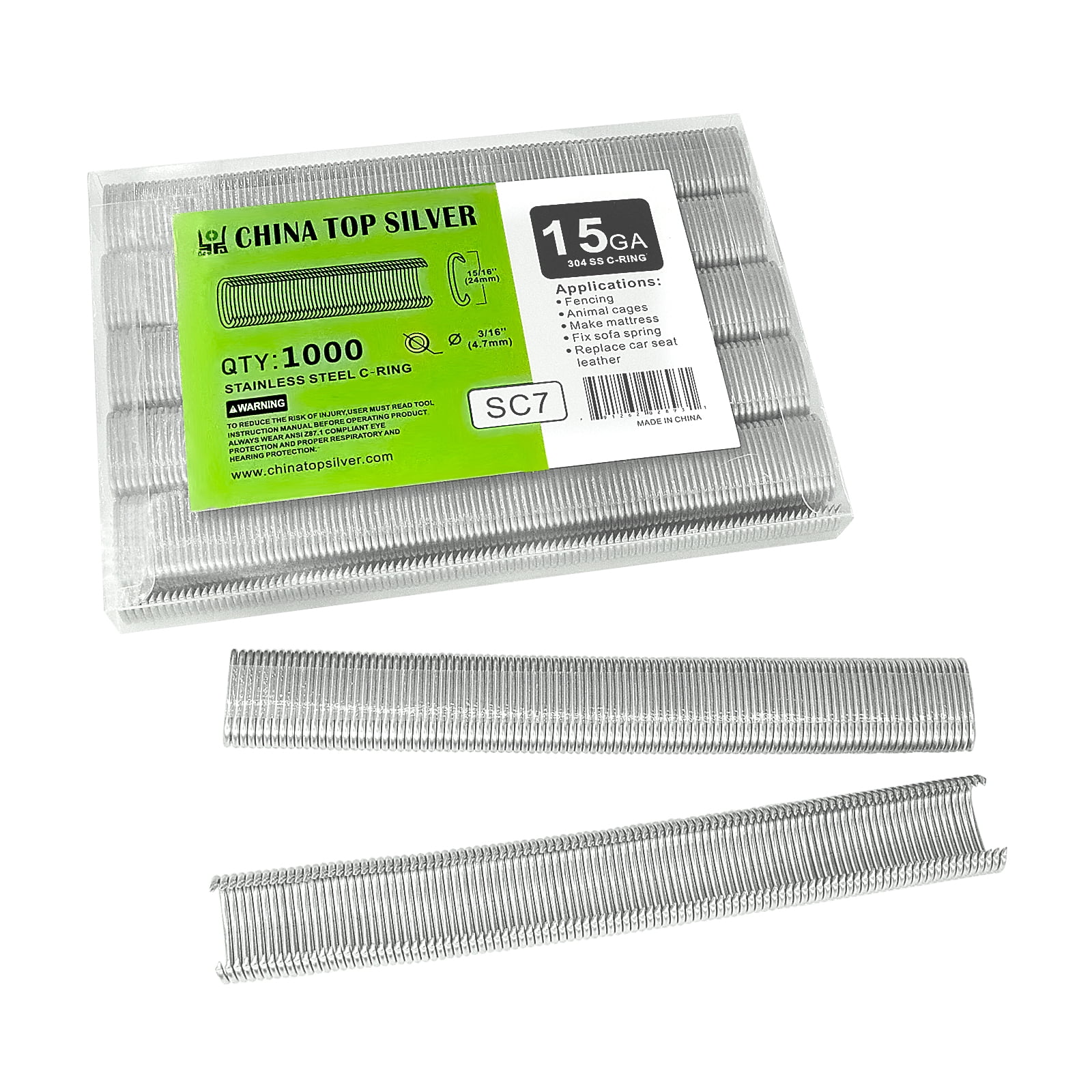 China-top Silver SC7 15 Gauge 3/4'' Crown 304SS C Ring Staples C Rings ...