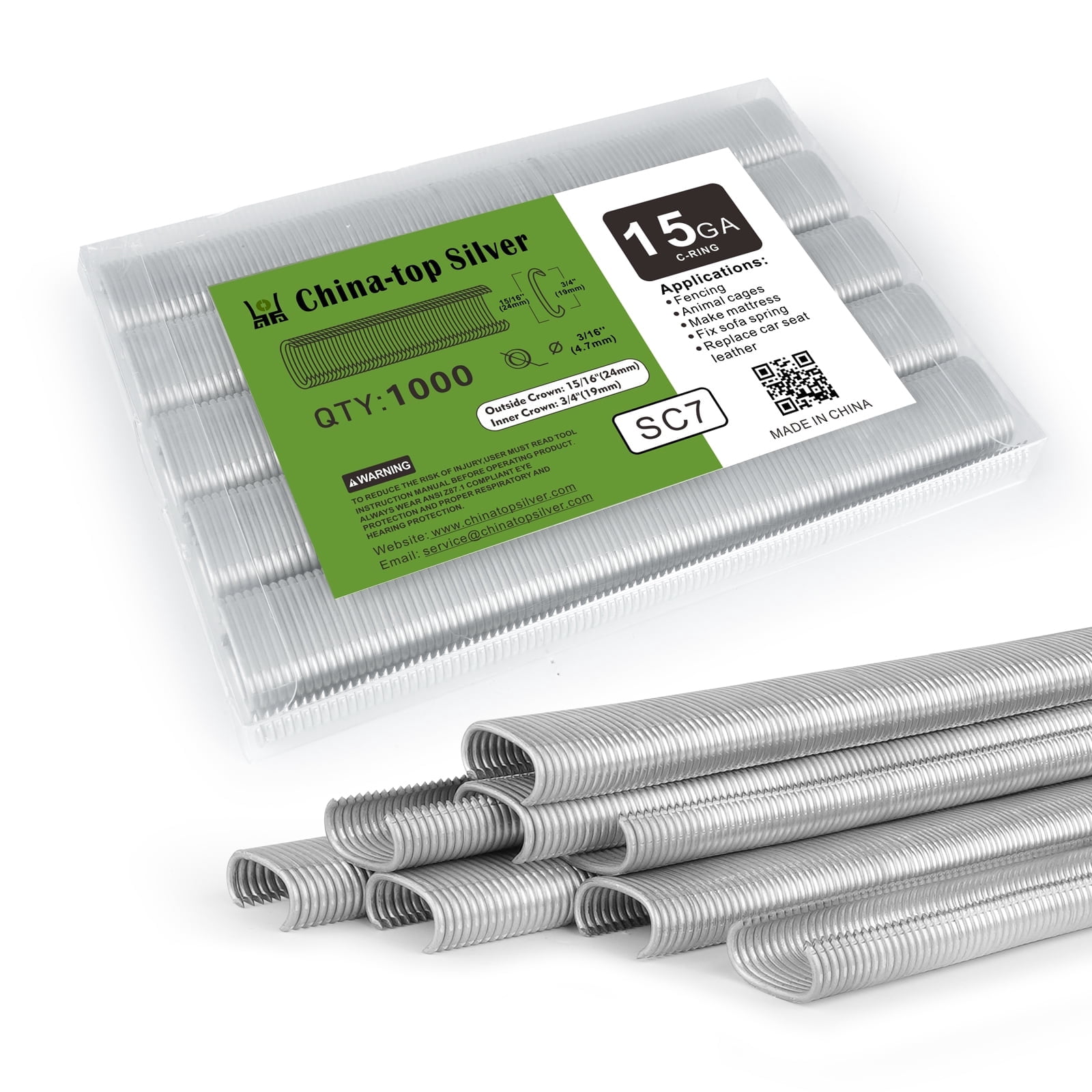 China-top Silver SC7 15 Gauge 3/4'' Crown galvanized C Ring Staples C ...