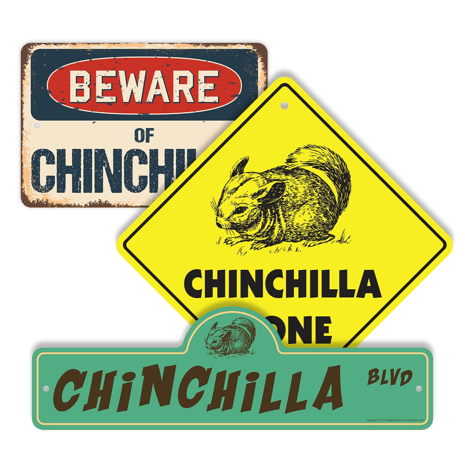 Chinchilla (3 Pack) Large Plastic Street Sign Crossing Sign Warning ...