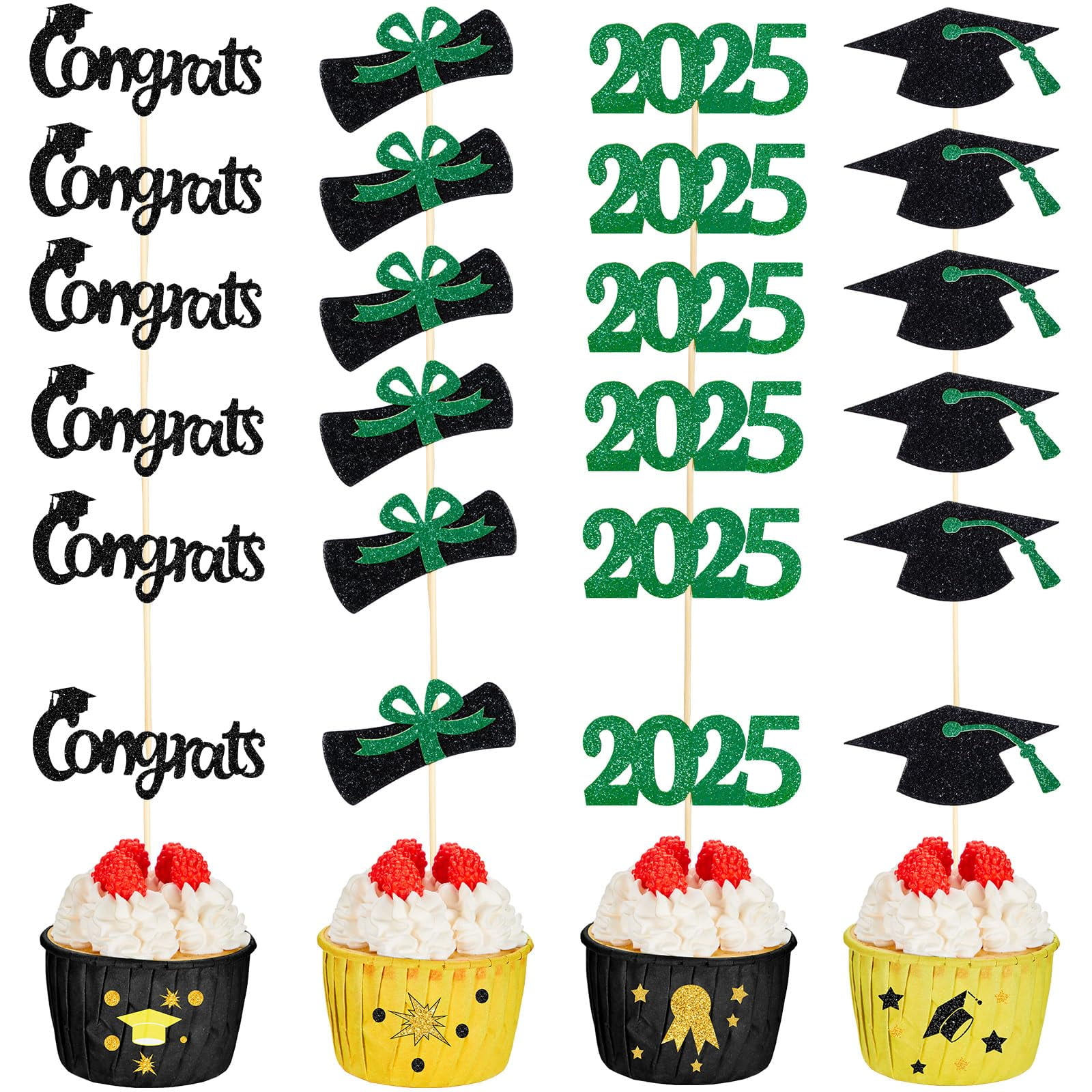 Chinco 100 PackTRDN 2025 Graduation Cupcake Toppers Grad Cap Food ...
