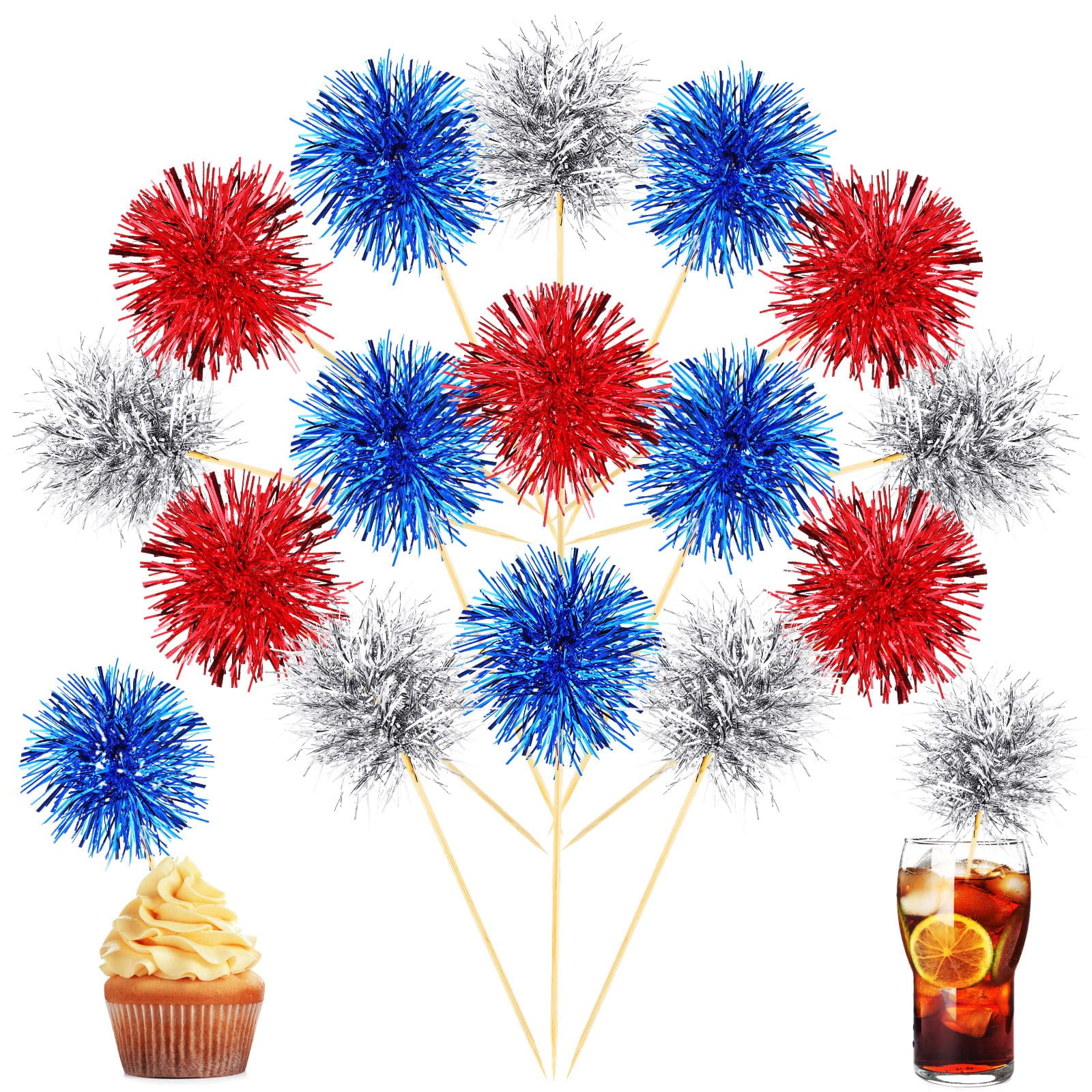 Chinco 100 PcsTRDN Foil Firework Cupcake Toppers Sparkle Tinsel Cake ...
