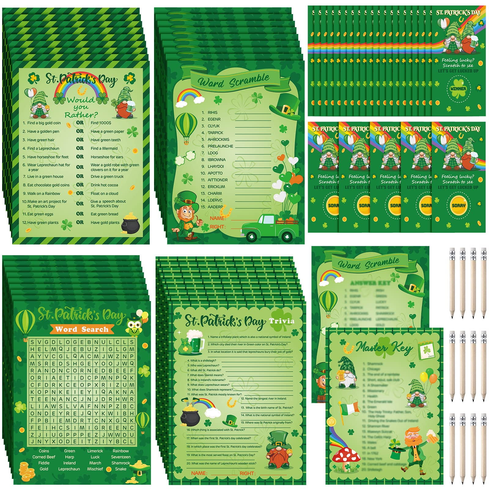 Chinco 127 Pcs St. Patrick's Day Games Cards Lucky Shamrock Cards St ...