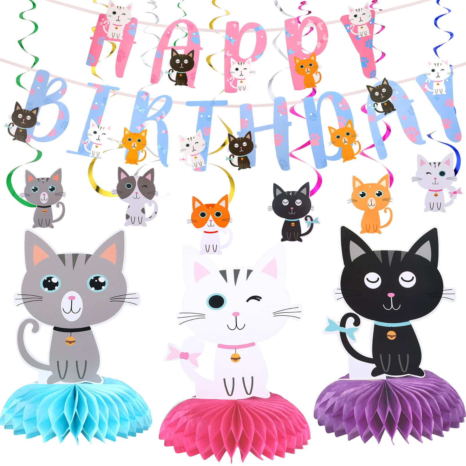 Chinco 16 Pcs Cat Theme Birthday AIS1 Decorations Supplies Kit ...