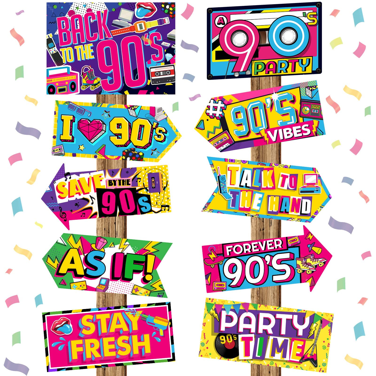 Chinco 20 Pieces 90s Party Sign 90s Posters Funny Photo Booth Props ...