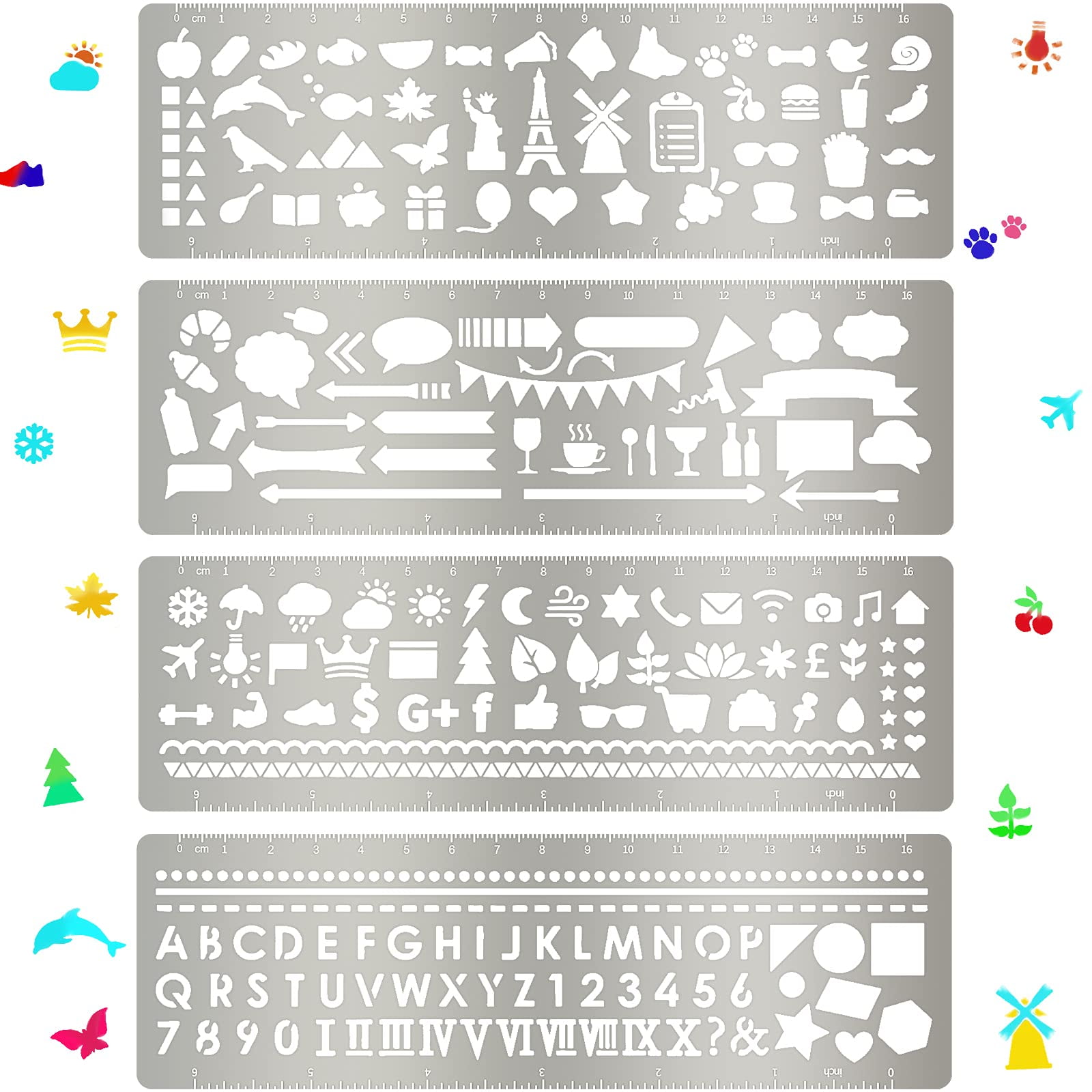 Chinco 4 Pieces Stencils Metal Journal Template 7.1 x 2.3 Inch Bookmark ...