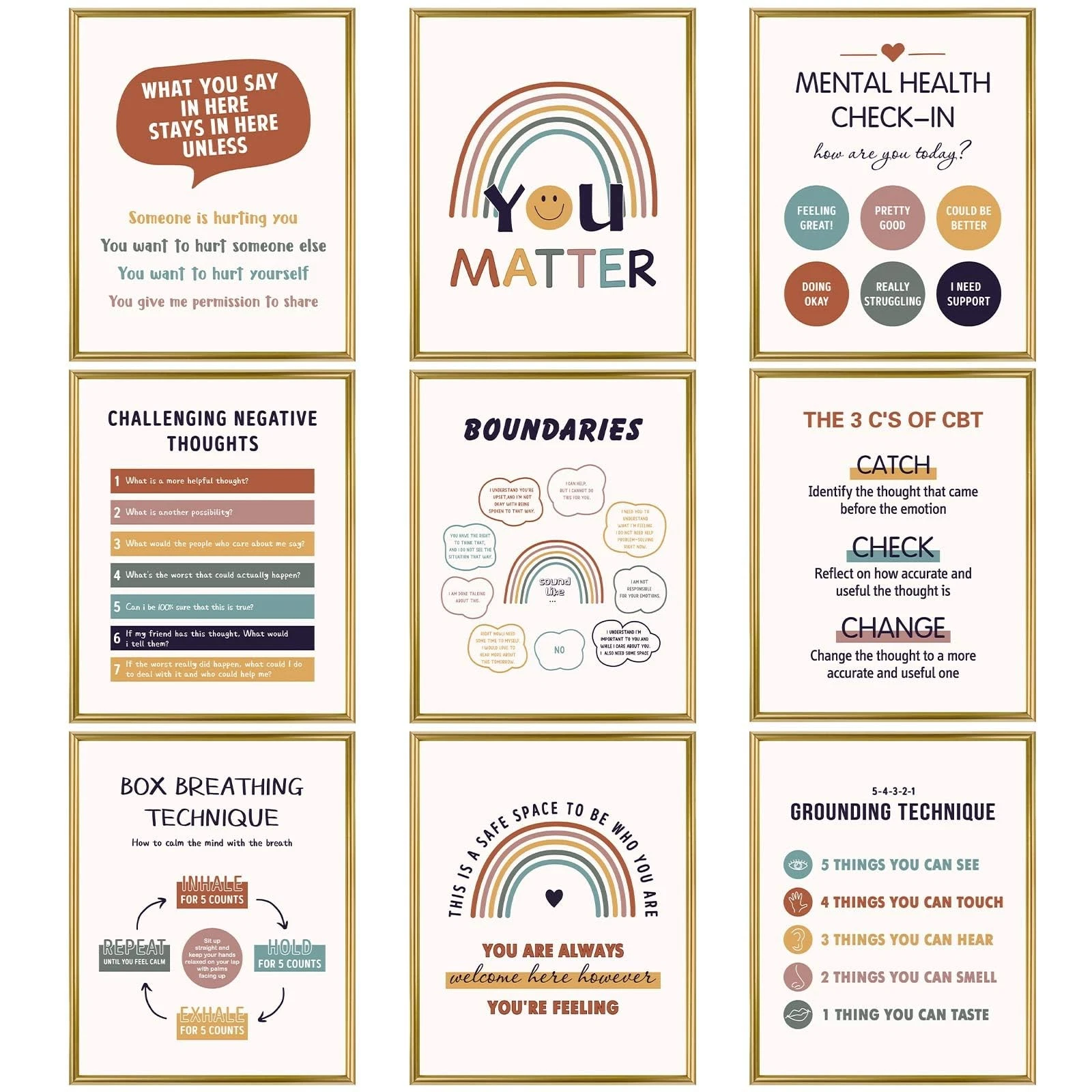 Chinco 9 Pcs Mental Health Posters Therapy Office Decor Boho Positive ...