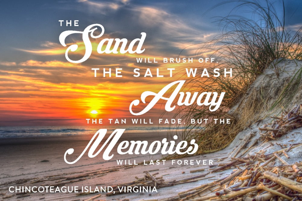 Chincoteague Island, Virginia, Sunset, Beach Sentiment (12x18 Wall Art ...