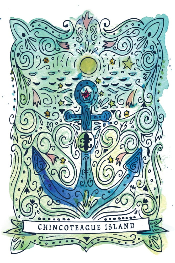 Chincoteague, Virginia, Anchor, Contour (12x18 Wall Art Poster, Room ...