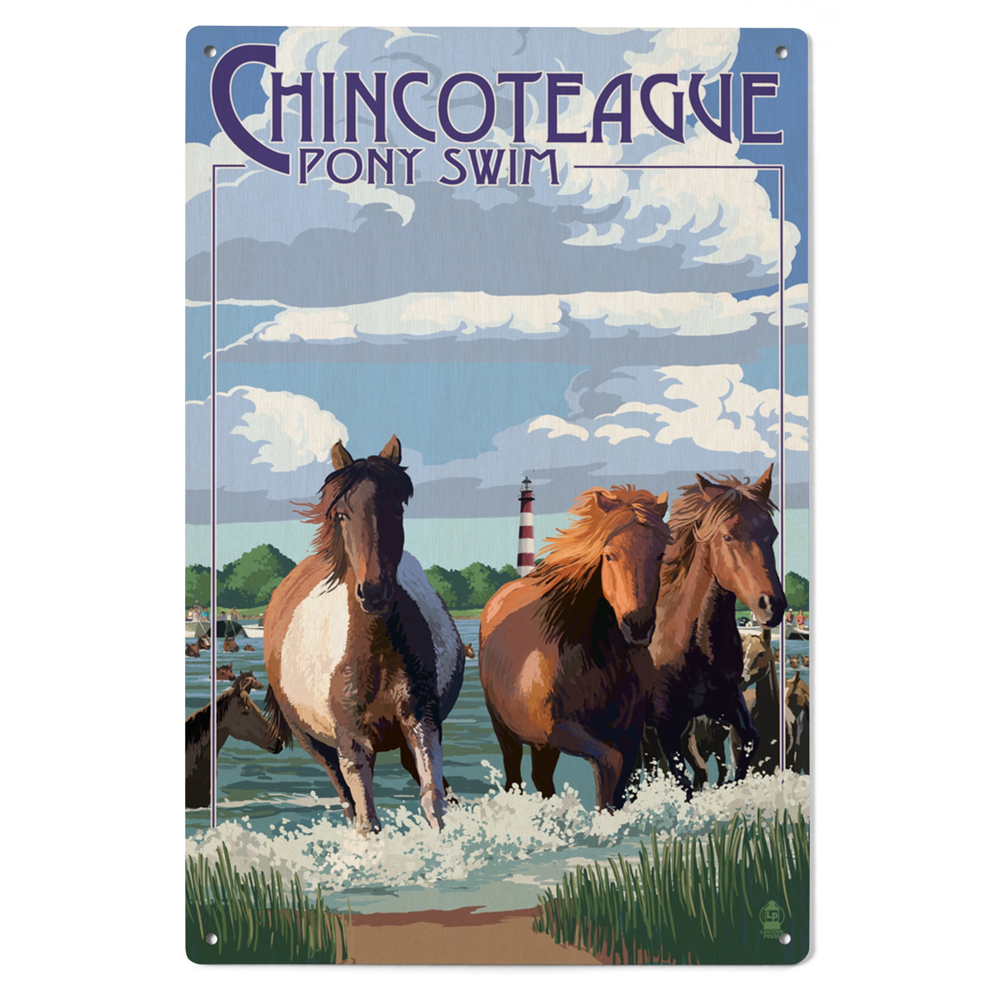Chincoteague, Virginia, Pony Swim Birch Wood Wall Sign (6x9 Rustic Home ...