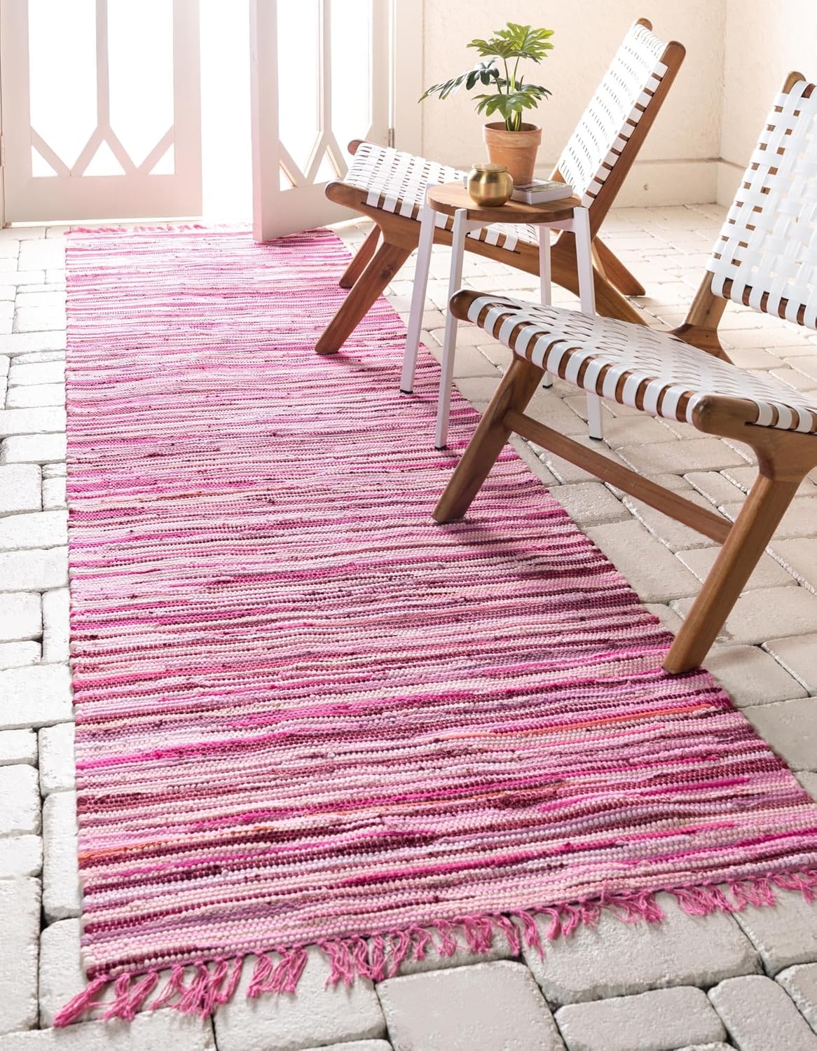 Chindi Cotton Collection Rug – 10 Ft Runner Pink Flatweave Rug Perfect ...