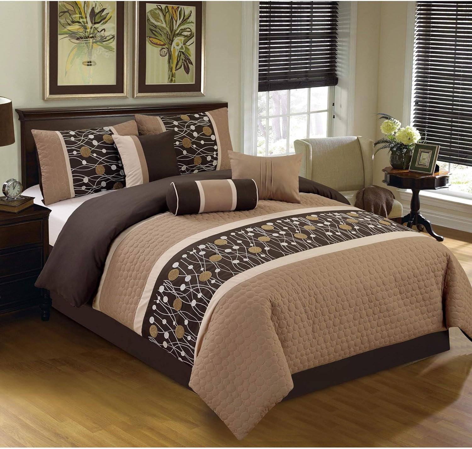 Chinensis Brown Embrodiery 7-Piece Comforter Set King - Walmart.com
