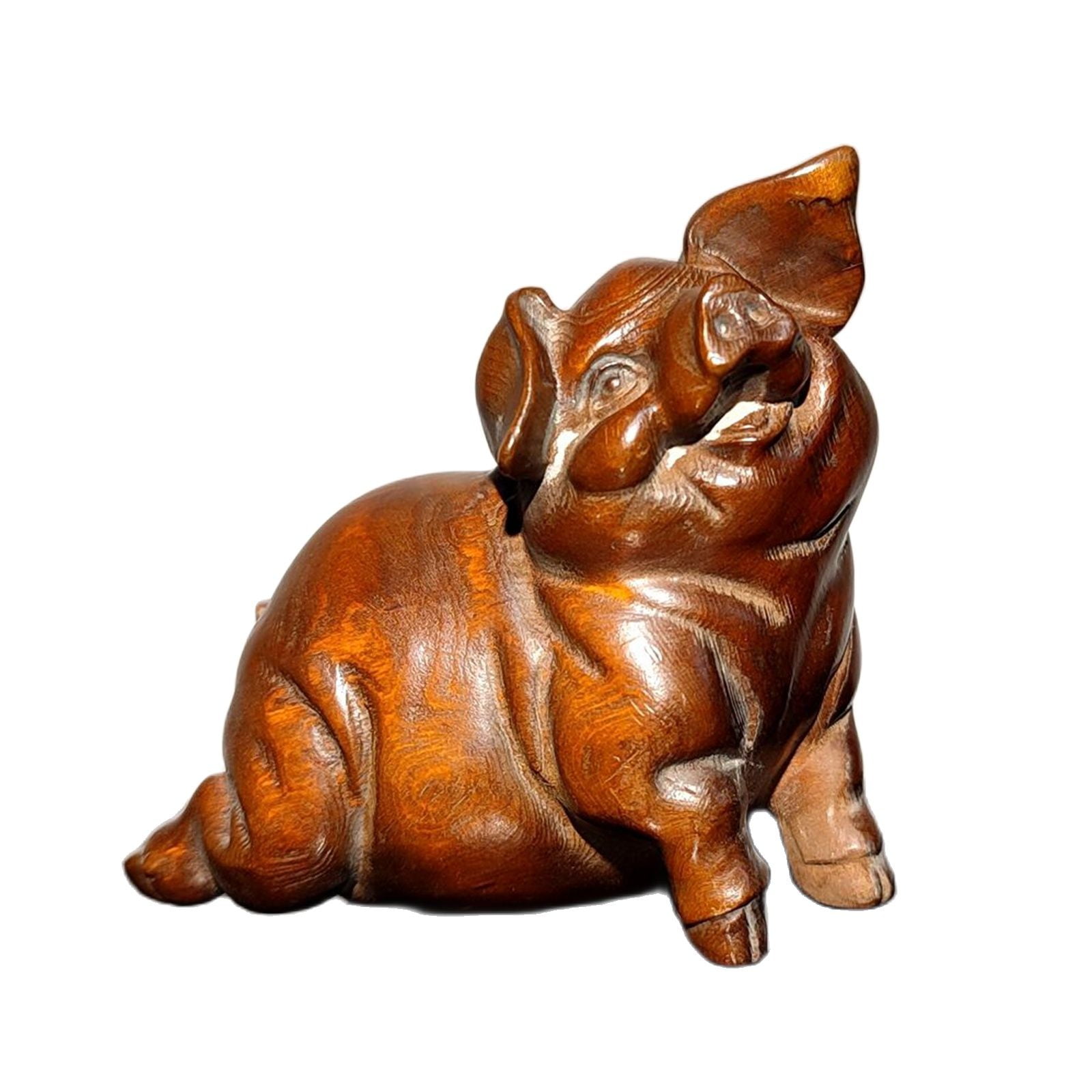 Chinese Antique Wooden Statue Carving Boxwood fat pig Anniversary Gift ...