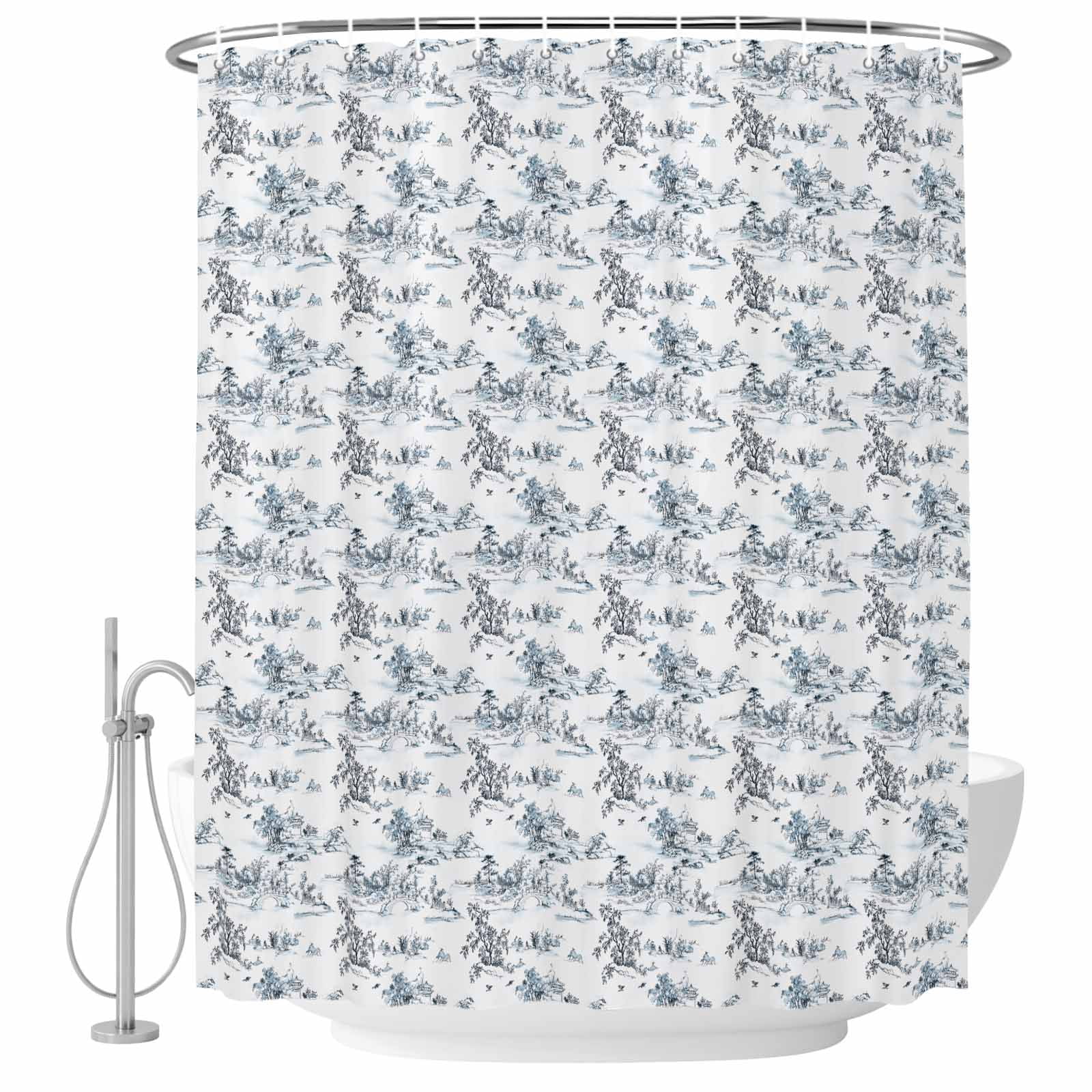 Chinese Art Fabric Shower Curtain Waterfall Under Bridge Washable ...
