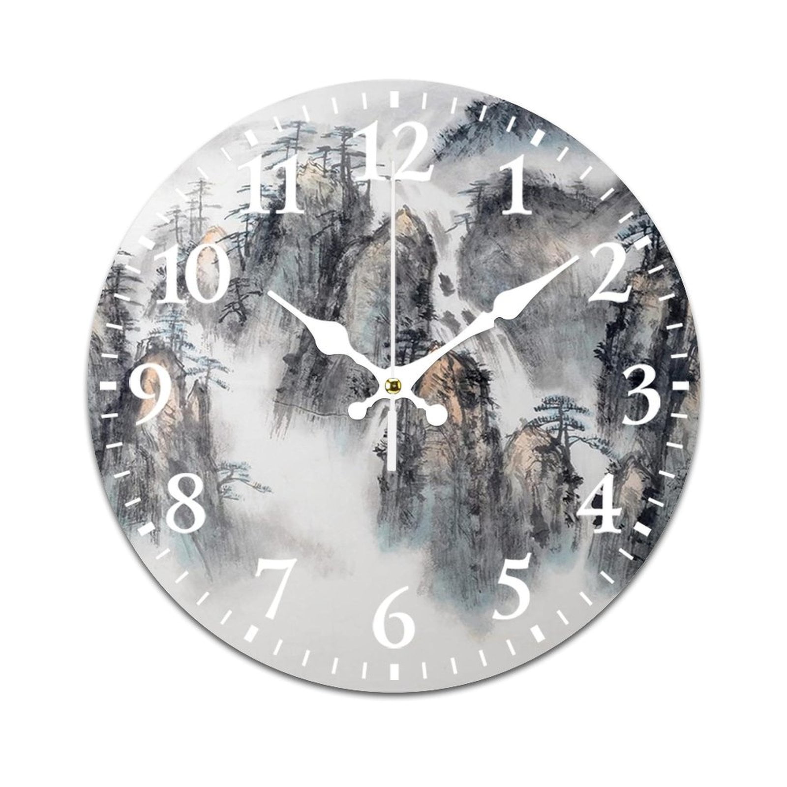 Chinese Art Mountain And River Ink Painting Wall Clock Modern Design ...