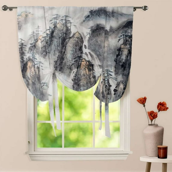 Chinese Art Mountain And River Ink Painting Window Curtain for Living ...