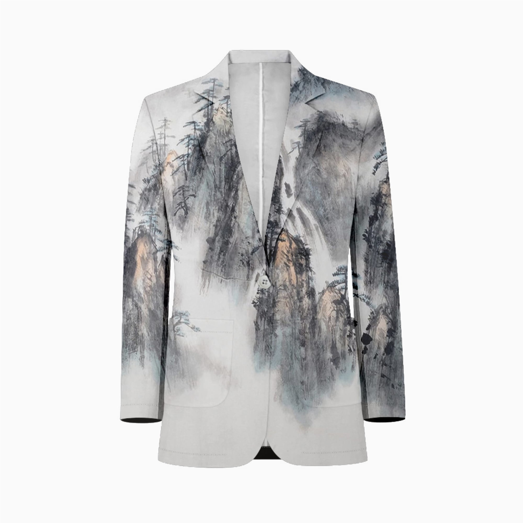 Chinese Art Mountain and River Ink Painting Mens Suits Shawl Collar ...