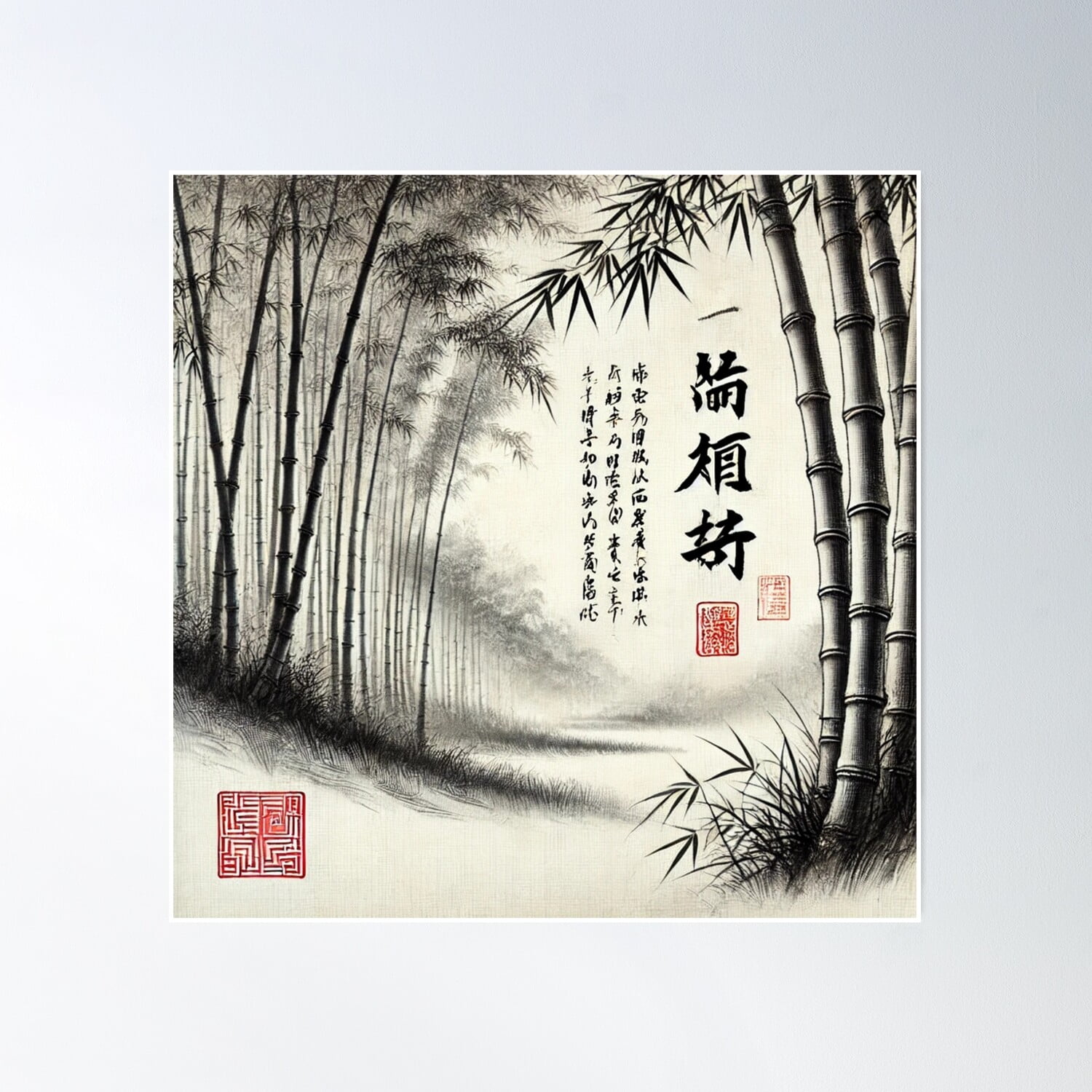 Chinese Bamboo Forest Forest Clearing With Calligraphy Forest Path ...