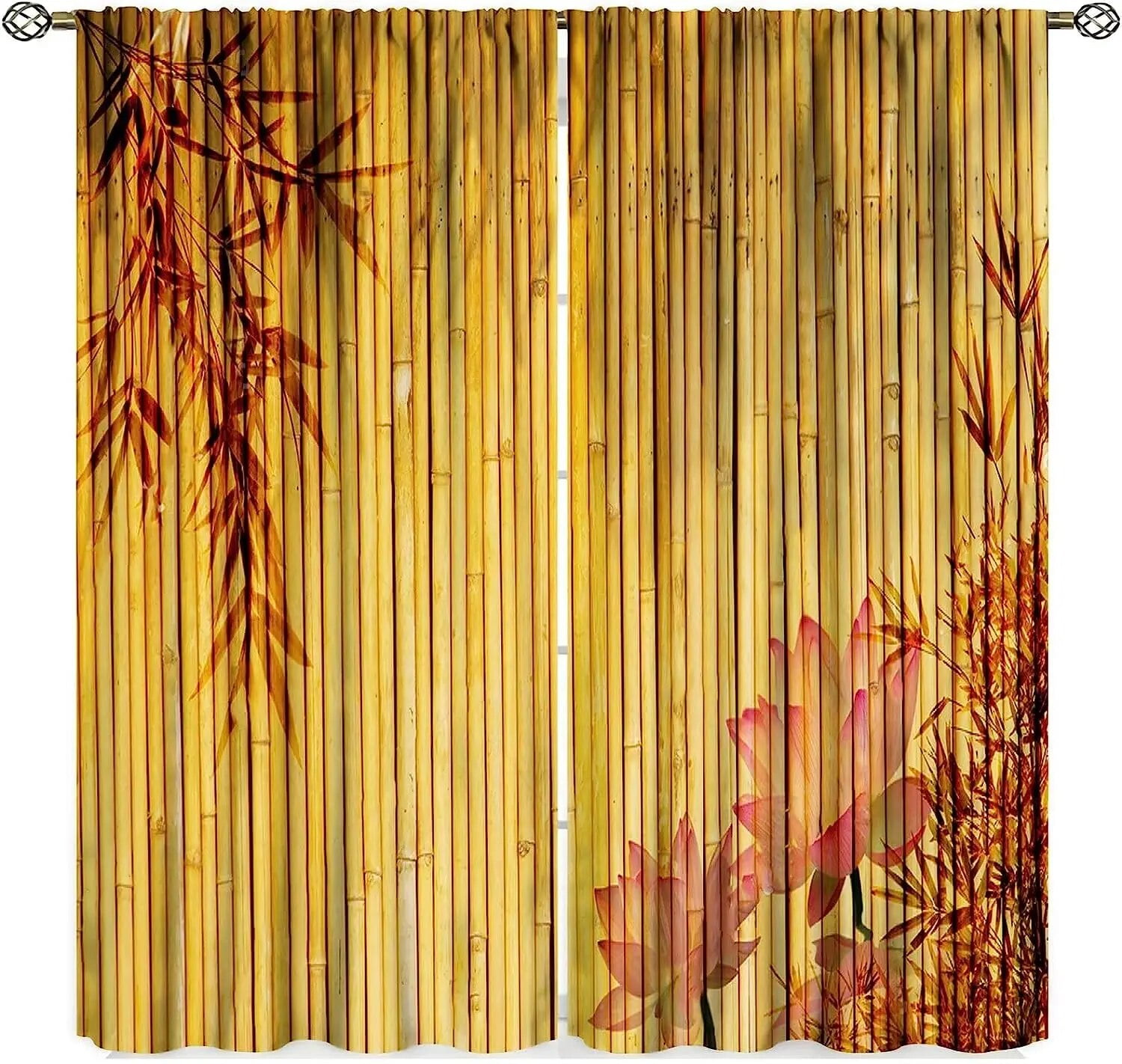 Chinese Bamboo Stems and Flower s 3D Print Window Curtains for Bedroom ...