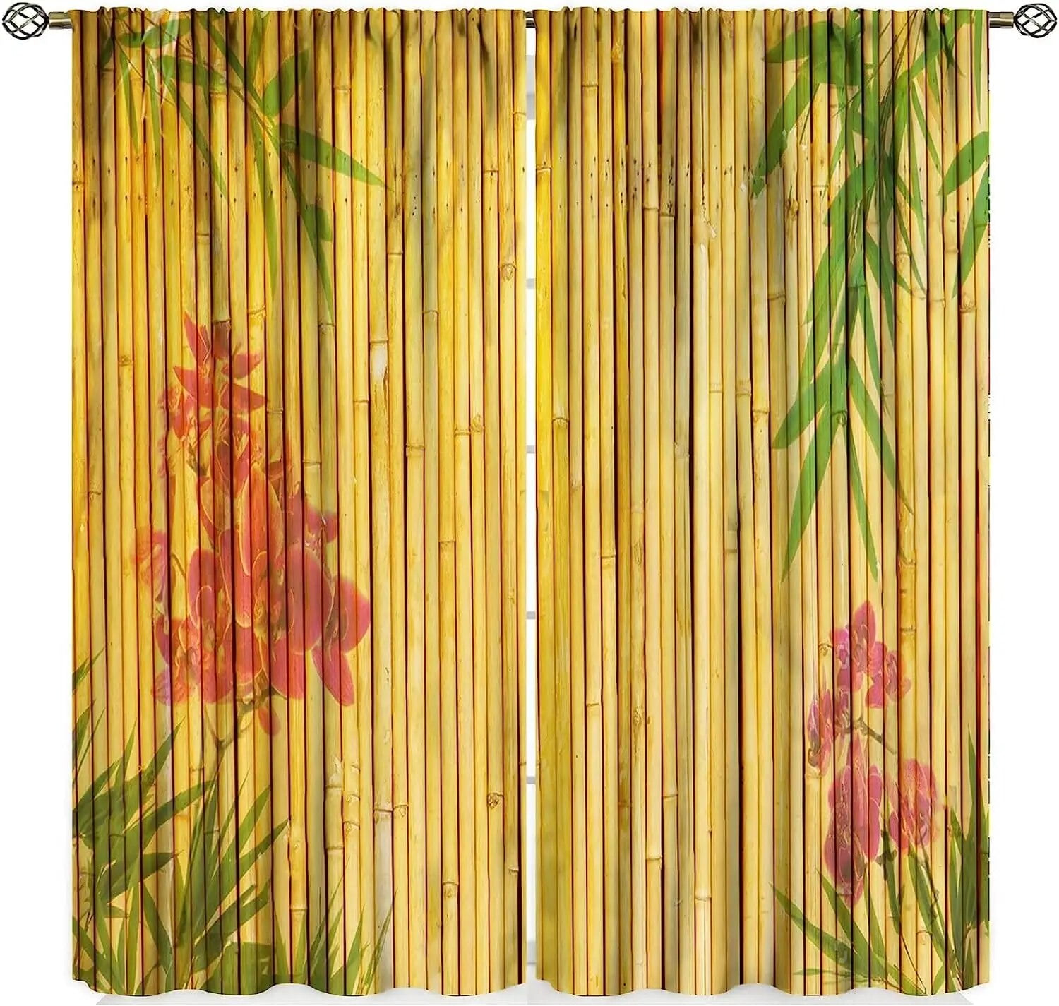 Chinese Bamboo Stems and Flower s 3D Print Window Curtains for Bedroom ...