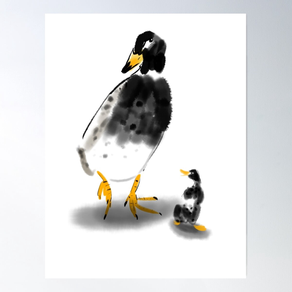 Chinese Beautiful Duck And Baby Duck Ink Art Digital Watercolor Art ...