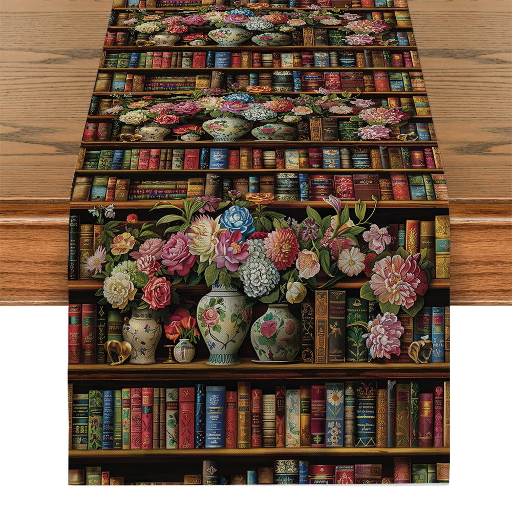 Chinese Bookshelf Books Vase Plants Flowers Table Runners Dresser Table ...
