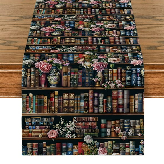 Chinese Bookshelf Books Vase Plants Flowers Table Runners Dresser Table ...
