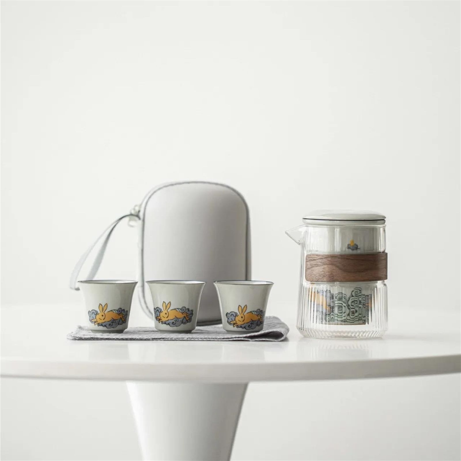 Chinese Boutique Travel Tea Pot Set Outdoor Portable Ceramics Moon ...