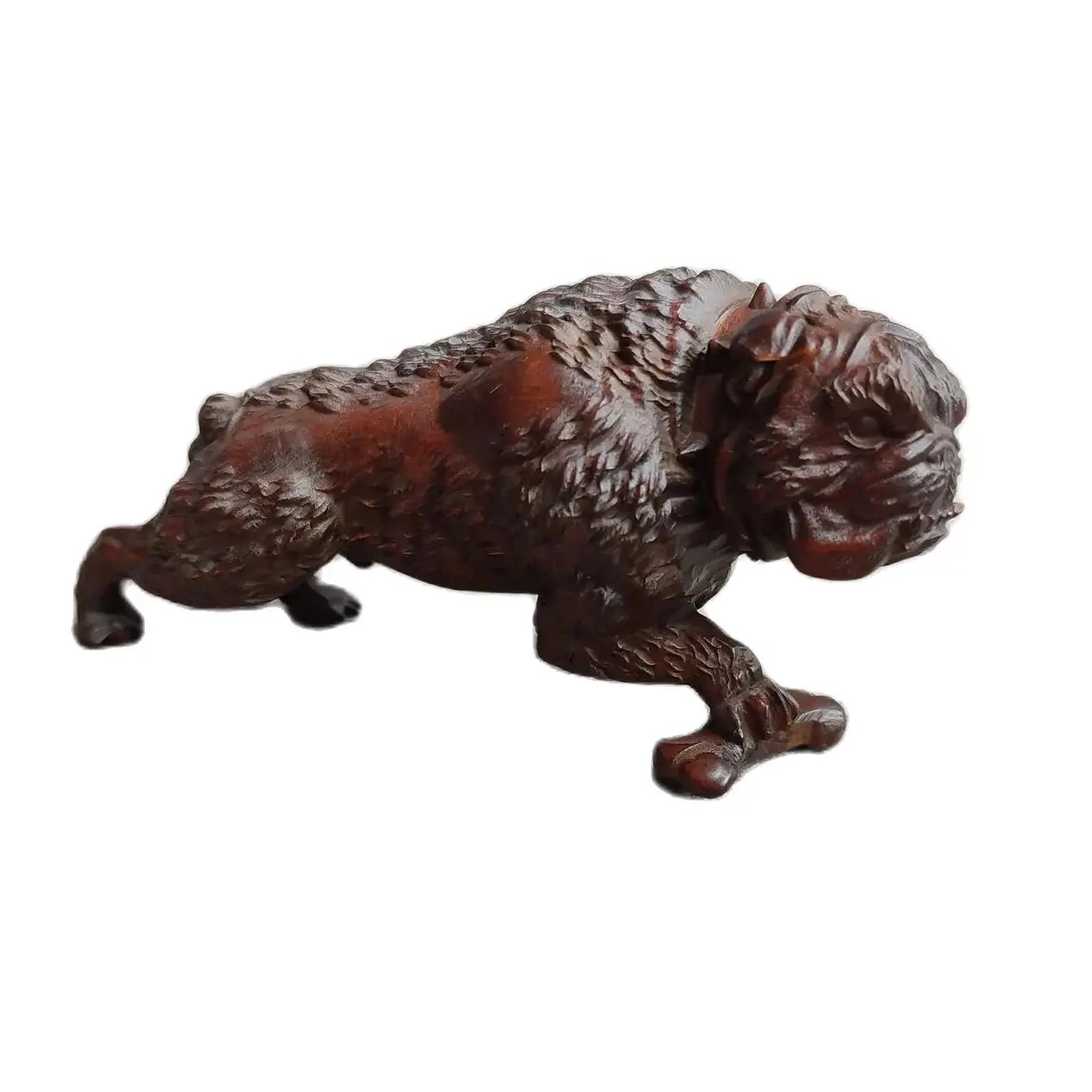 Chinese Boxwood Carving Foo Dog Statue Animal Figurine pet Bulldog ...
