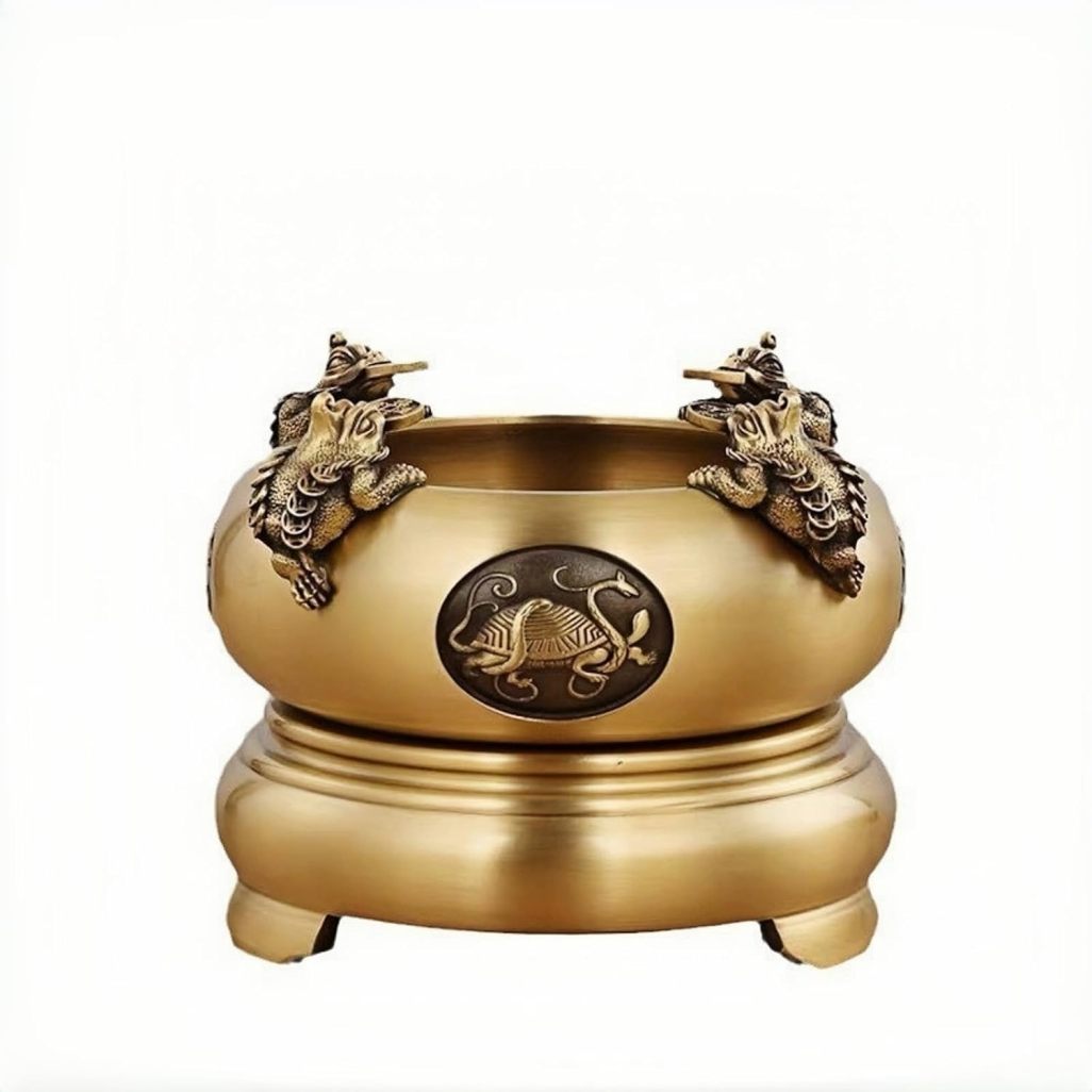 Chinese Brass Feng Shui Wealth Bowl - 4"x4" Rotating Censer & Money ...
