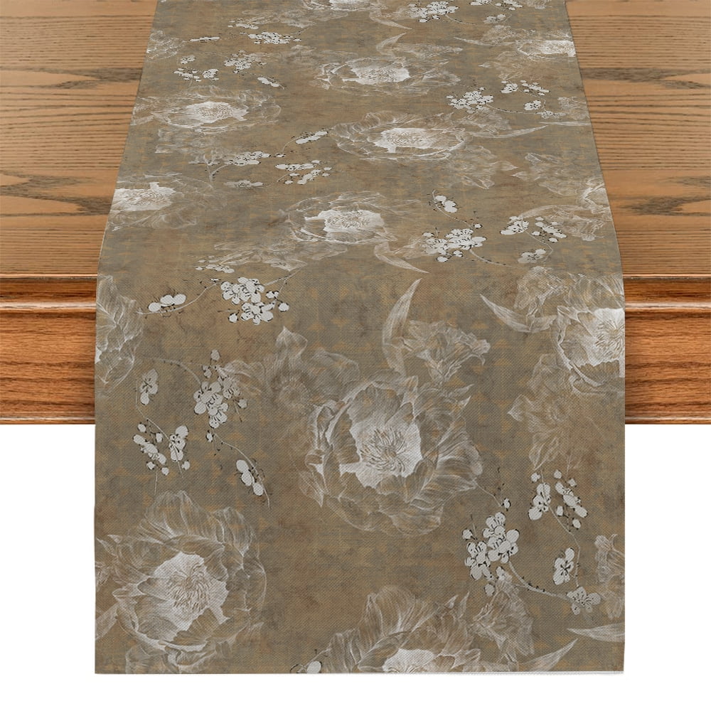 Chinese Calligraphy Text Pipa Vase Plants Flowers Table Runner ...