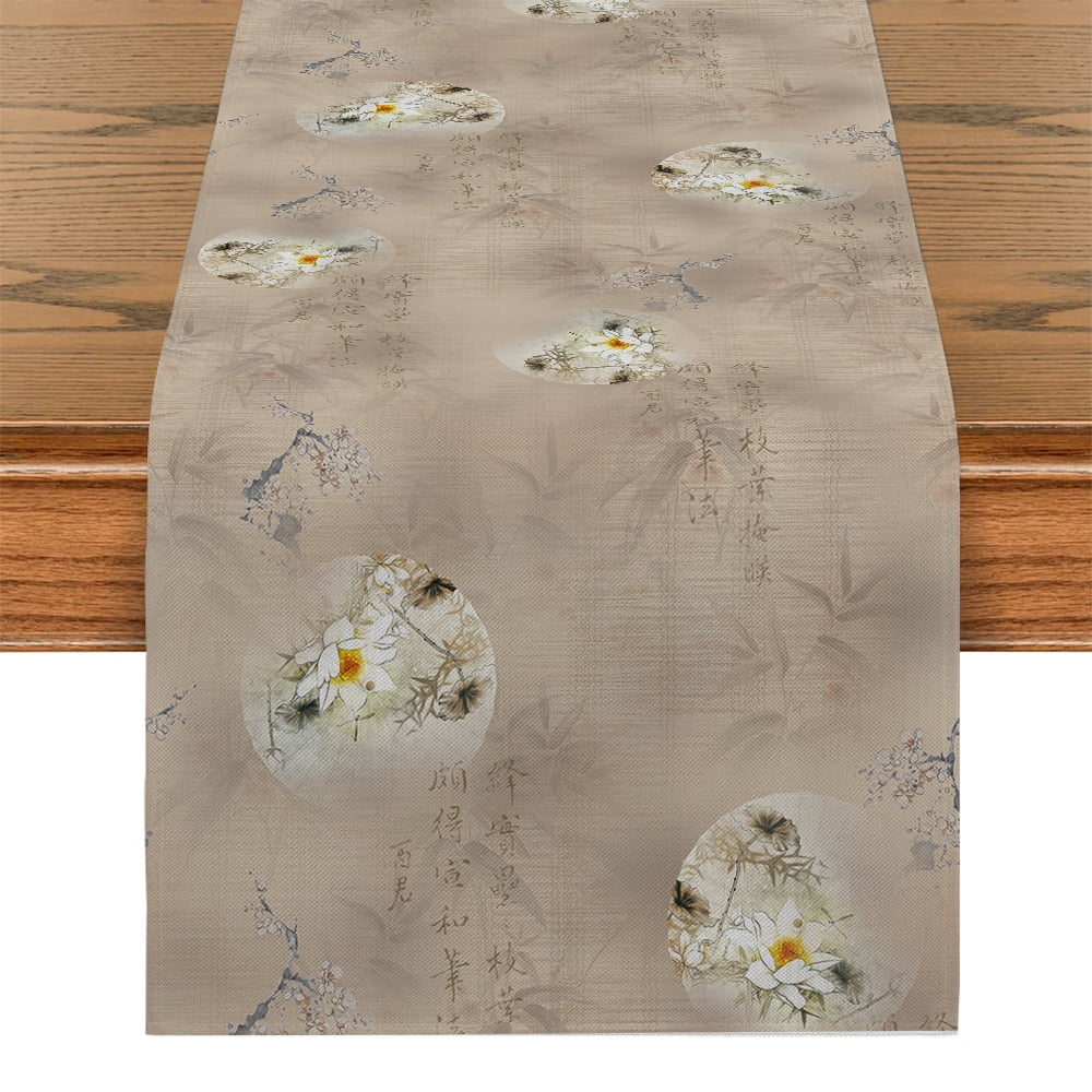 Chinese Calligraphy Text Pipa Vase Plants Flowers Table Runner ...
