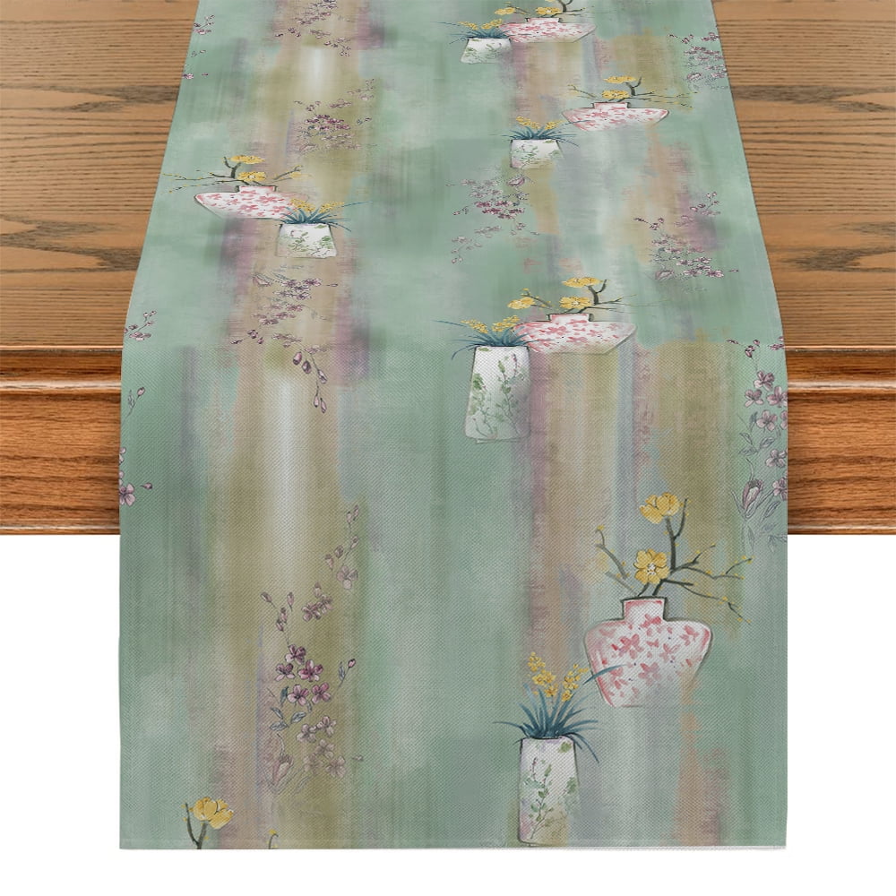 Chinese Calligraphy Text Pipa Vase Plants Flowers Table Runner ...