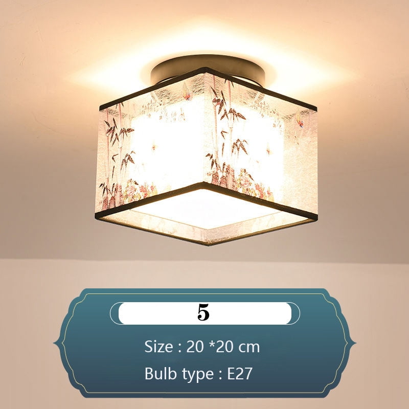 Chinese Ceiling Light Fixture Fabric Shade Round Square Mounted Lamp ...