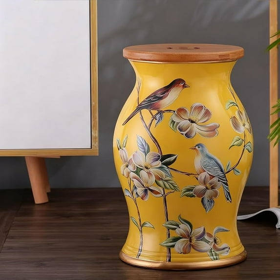 Chinese Ceramic Drum Garden Stool with Storage,Flower Birds Ceramic ...