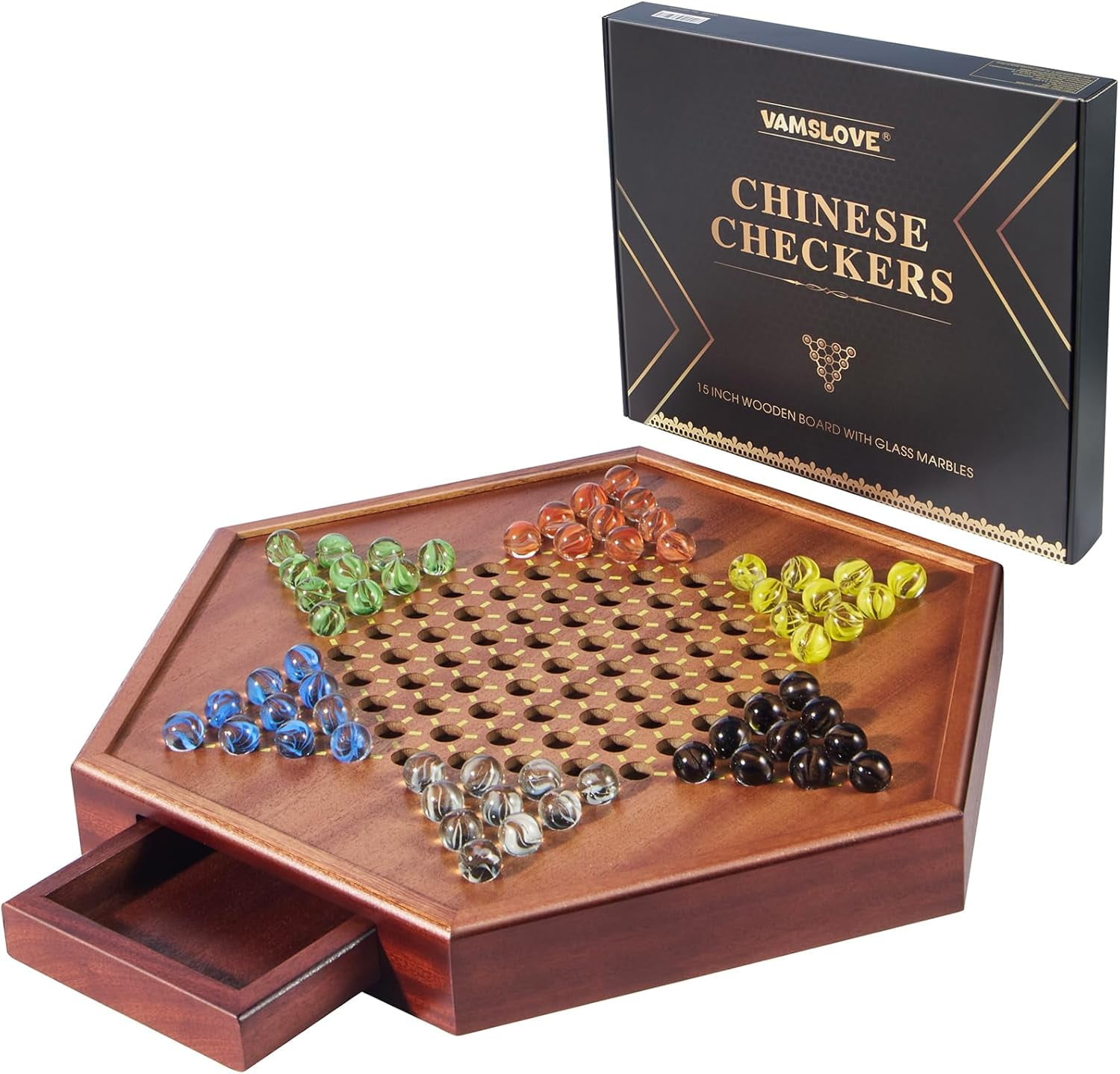 Chinese Checkers 15-inch Large Upgrade Wooden Game Board, 60 + 12 ...