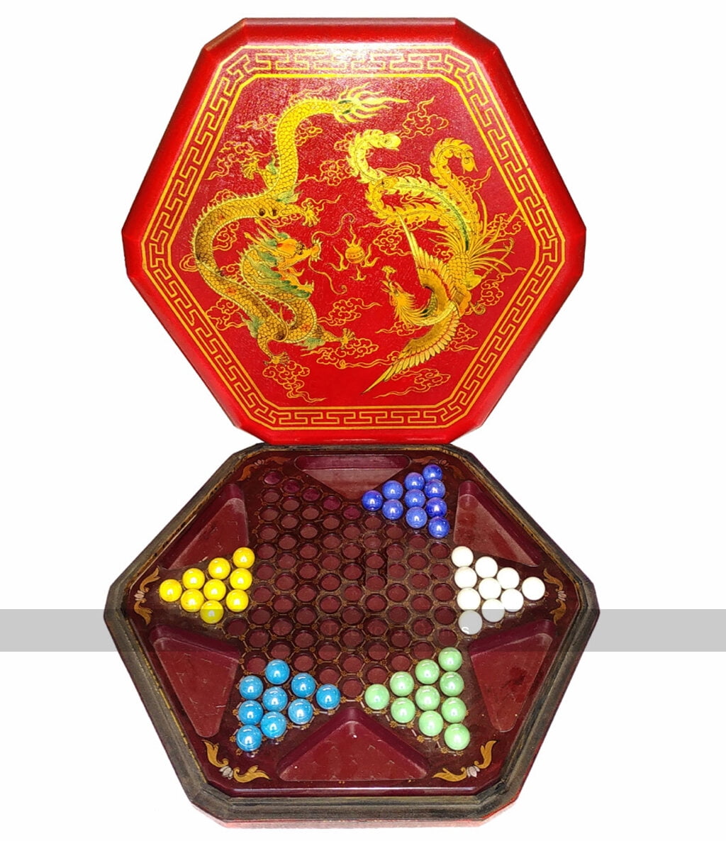 Chinese Checkers in Leatherette Box with Glass Marbles (Dragons and ...