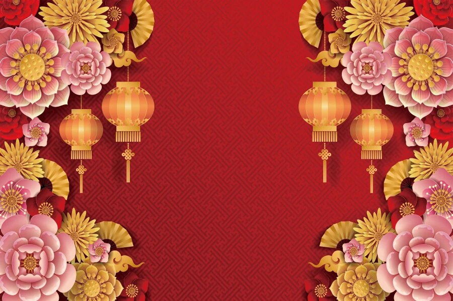 Chinese Classical Theme Spring Festival Backdrop Red Lantern Flowers ...