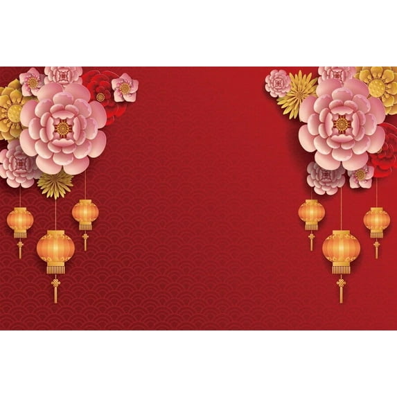 Chinese Classical Theme Spring Festival Backdrop Red Lantern Flowers ...